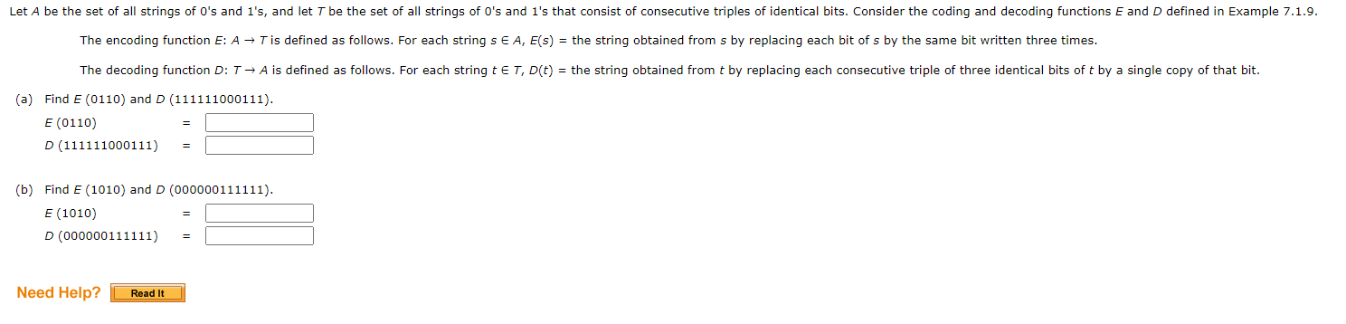 Solved (a) Find E(0110) and D(111111000111). E(0110)= (b) | Chegg.com