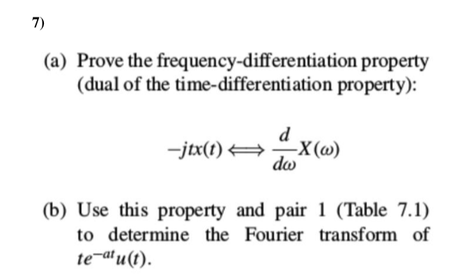 Solved 7) (a) Prove the frequency-differentiation property | Chegg.com