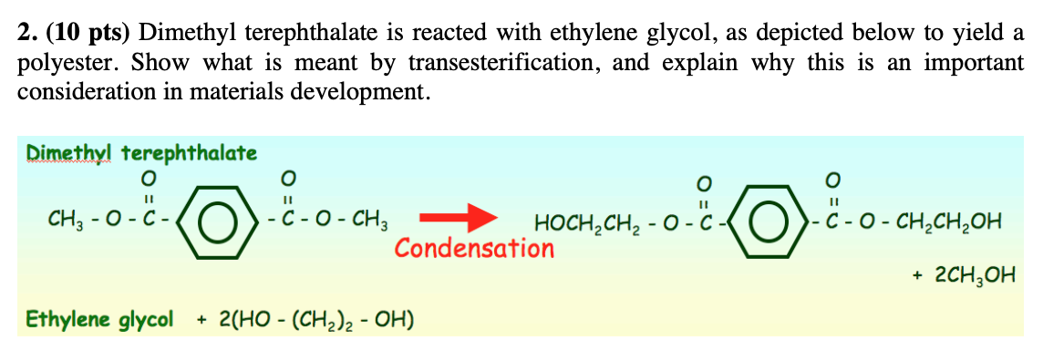 Solved 2. (10 pts) Dimethyl terephthalate is reacted with | Chegg.com
