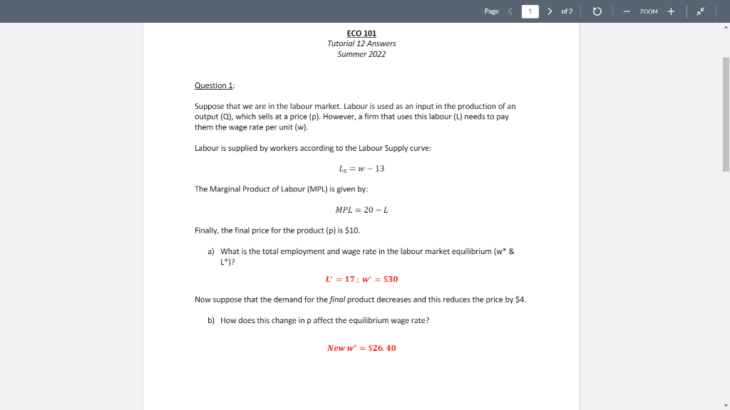 Solved Question 1: ECO 101 Tutorial 12 Answers Summer 2022 | Chegg.com