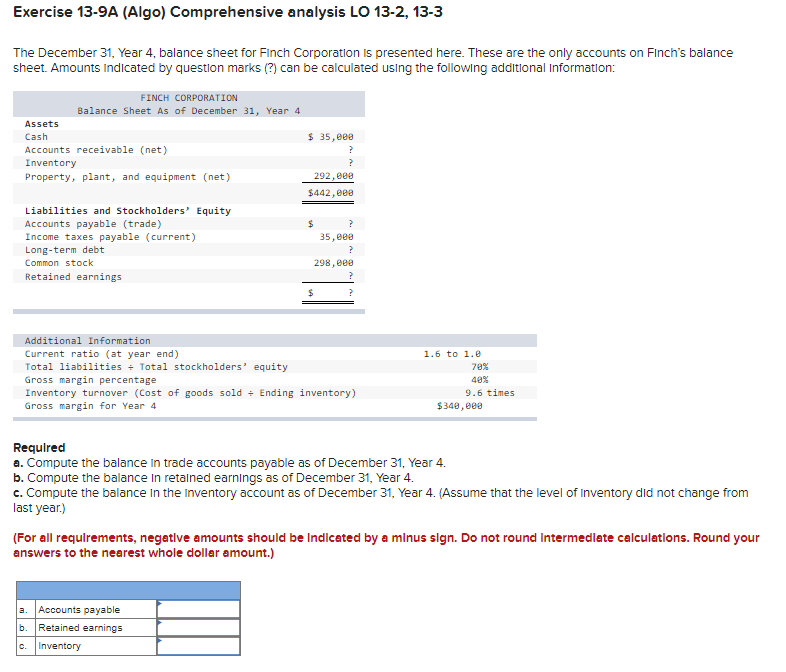 Solved Exercise 13-9A (Algo) Comprehensive analysis LO 13-2, | Chegg.com