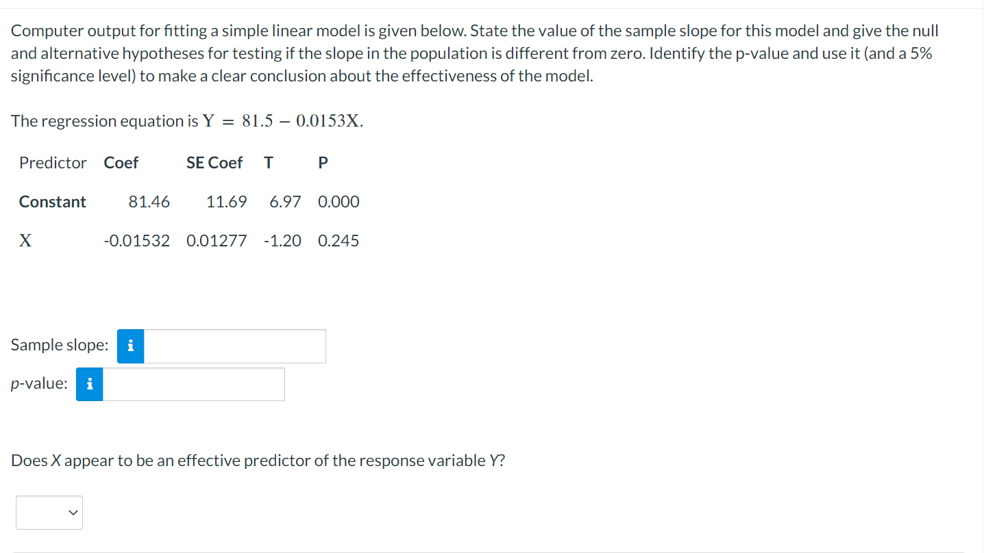 Solved Computer output for fitting a simple linear model is | Chegg.com