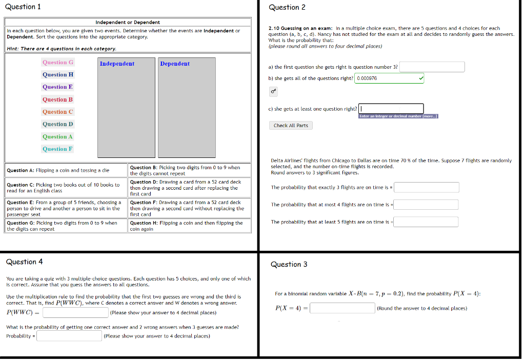 Solved Question 1 Question 2 2.10 Guessing on an exam: In a | Chegg.com