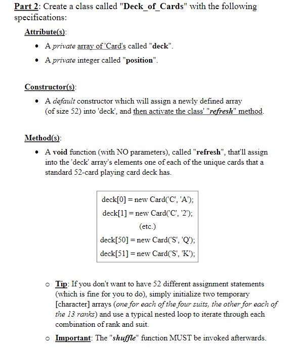 Solved Part 1: Create a class called "Card" with the | Chegg.com