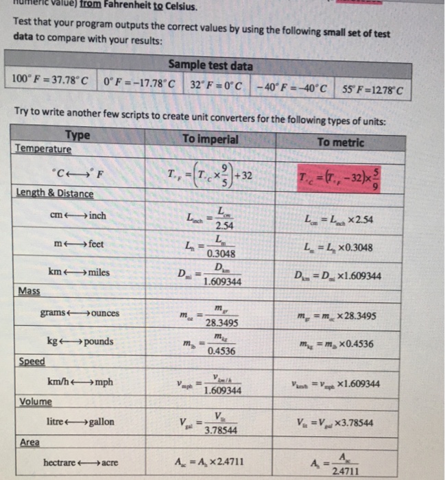 Solved Huhene value) from Fahrenheit to Celsius. Test that | Chegg.com