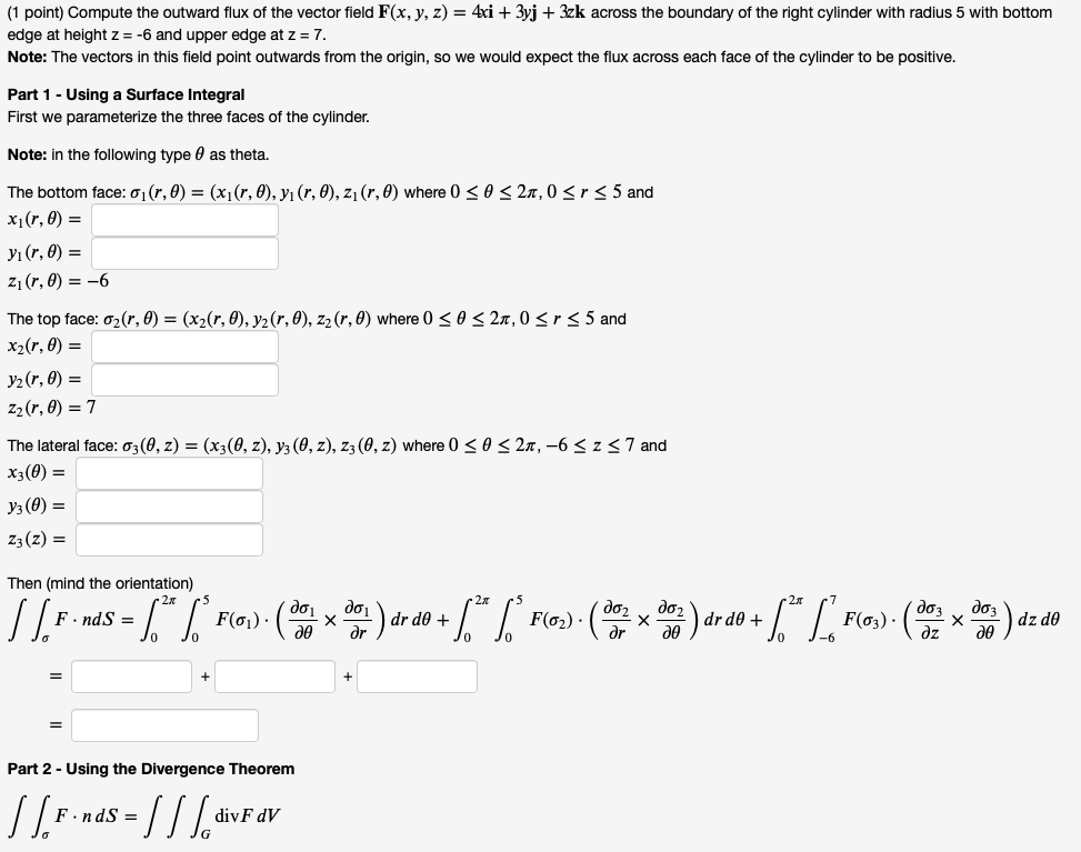 Solved (1 point) Compute the outward flux of the | Chegg.com