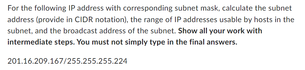 Solved For the following IP address with corresponding | Chegg.com