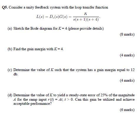 Solved Q5. Consider a unity feedback system with the loop | Chegg.com