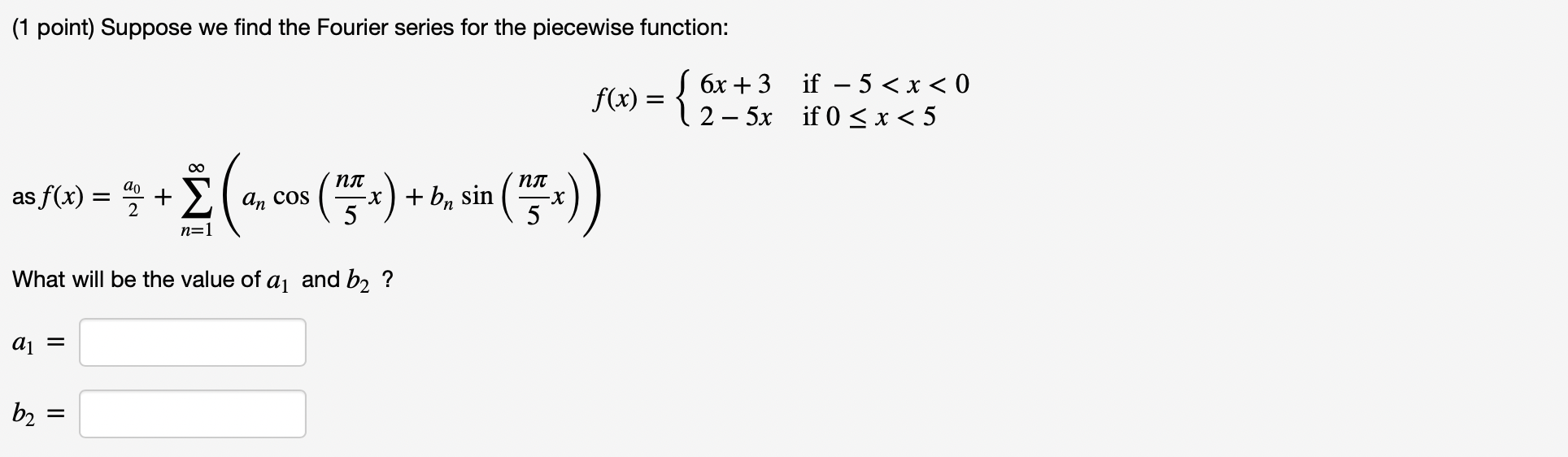 Solved (1 point) Suppose we find the Fourier series for the | Chegg.com