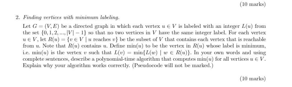 Solved (10 marks) 2. Finding vertices with minimum labeling. | Chegg.com