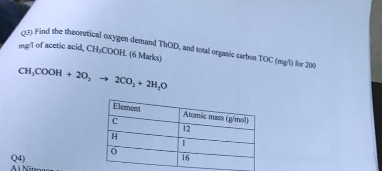Solved Find the theoretical oxygen demand THOD, and total | Chegg.com