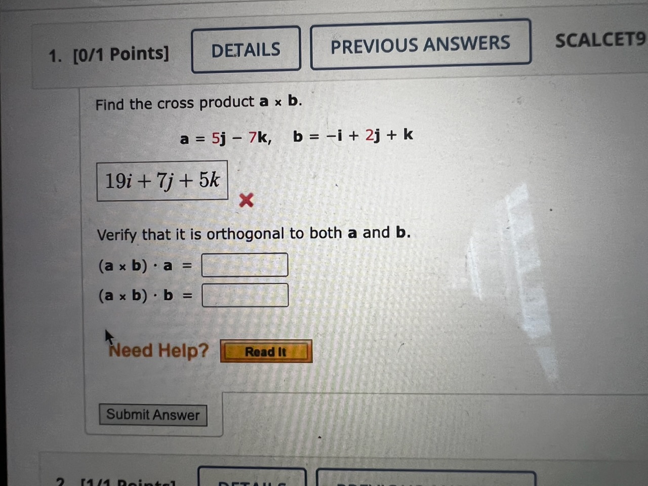 Solved Find The Cross Product A×b A 5j−7k B −i 2j K