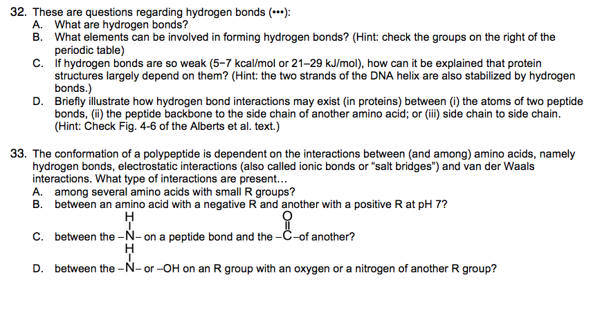 Solved 32. These are questions regarding hydrogen bonds () | Chegg.com