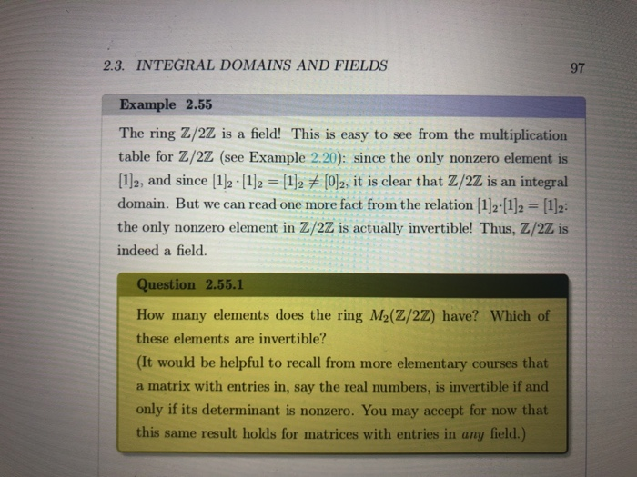 Solved 2.3. INTEGRAL DOMAINS AND FIELDS 97 Example 2.55 The | Chegg.com