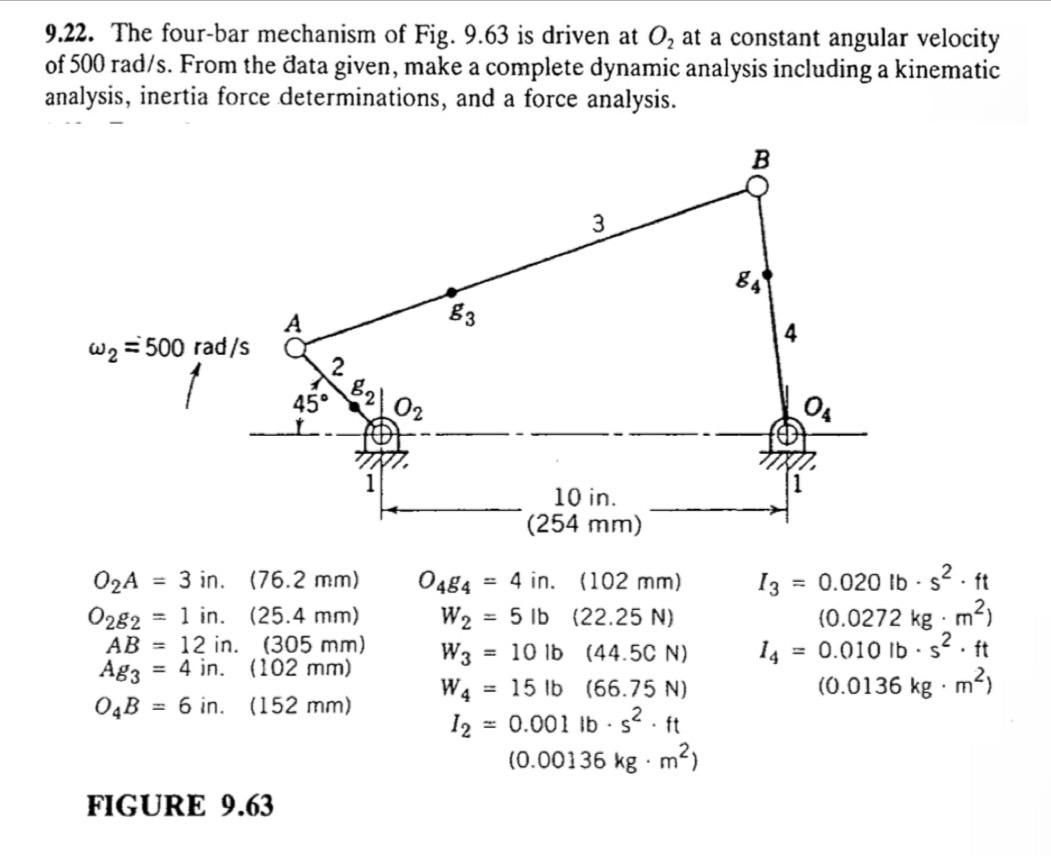 9.22. The four-bar mechanism of Fig. 9.63 is driven | Chegg.com