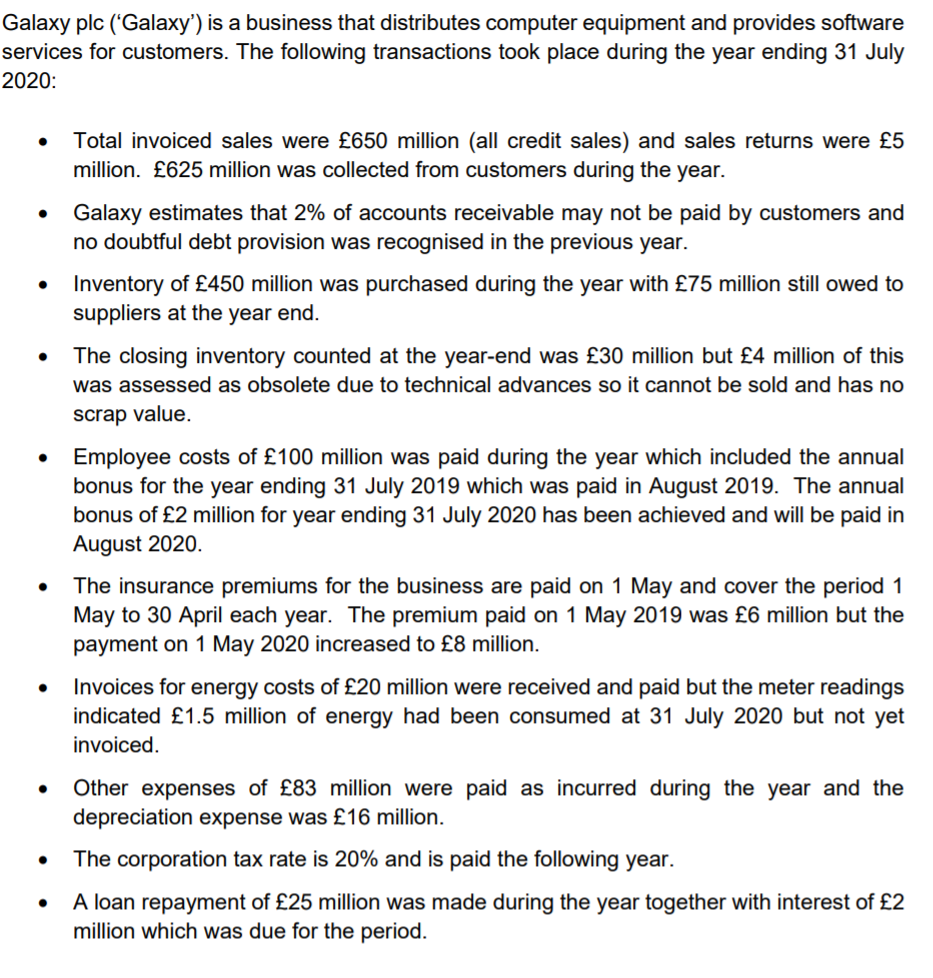Galaxy plc ('Galaxy') is a business that distributes | Chegg.com