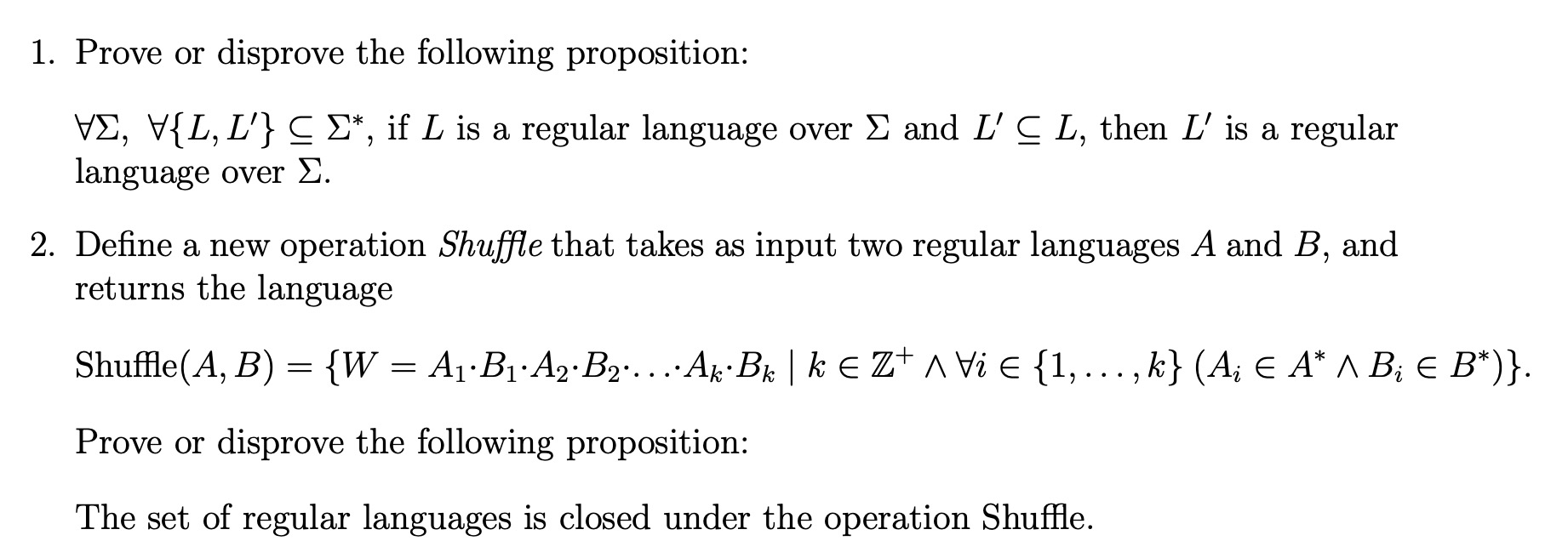 Solved 1. Prove or disprove the following proposition: | Chegg.com