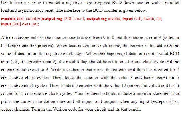 Solved Use Behavior Verilog To Model A 