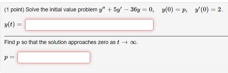 Solved (1 point) Solve the initial value problem y" + 5y' – | Chegg.com