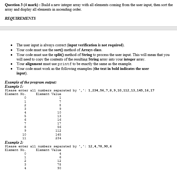 Solved Question 3 (4 mark) : Build a new integer array with | Chegg.com
