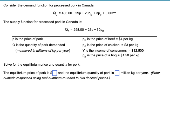 Solved Consider the demand function for processed pork in | Chegg.com