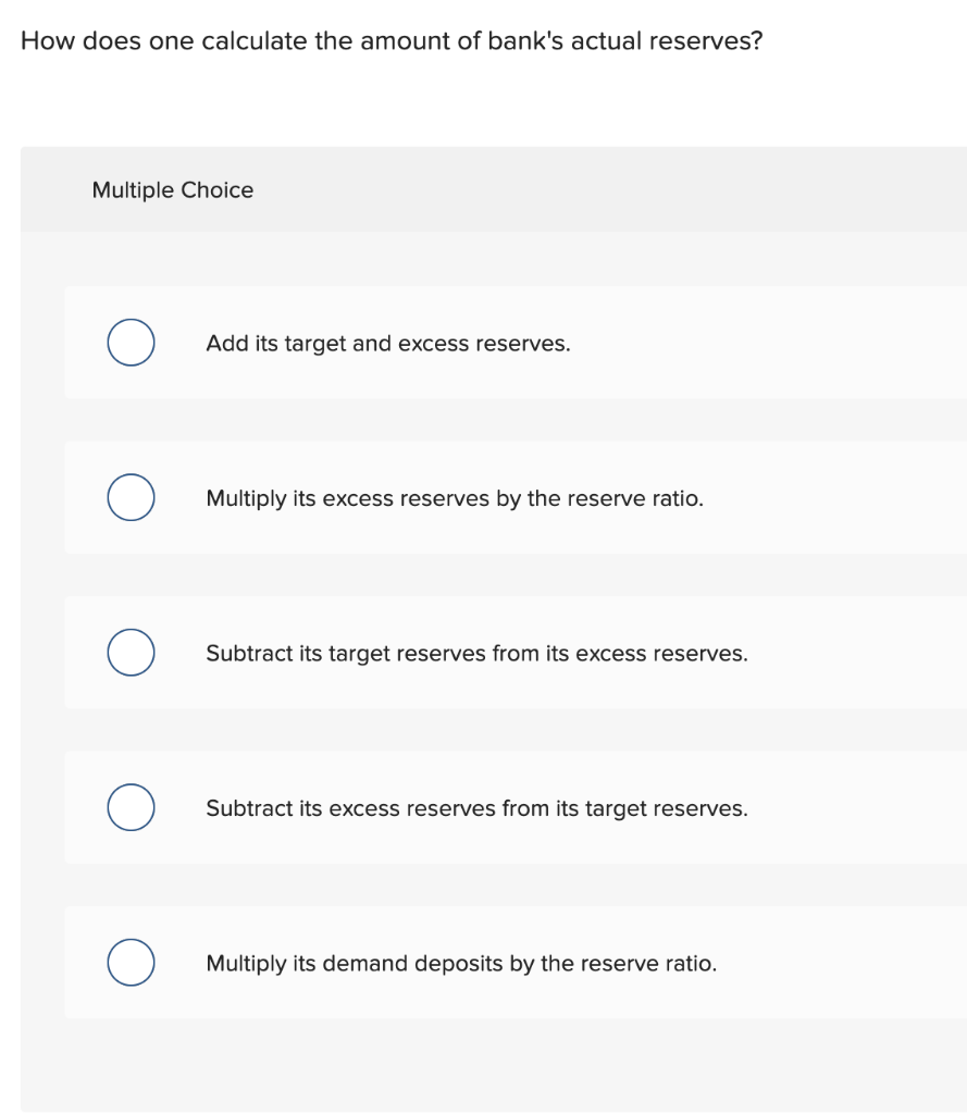 Solved How does one calculate the amount of bank's actual | Chegg.com