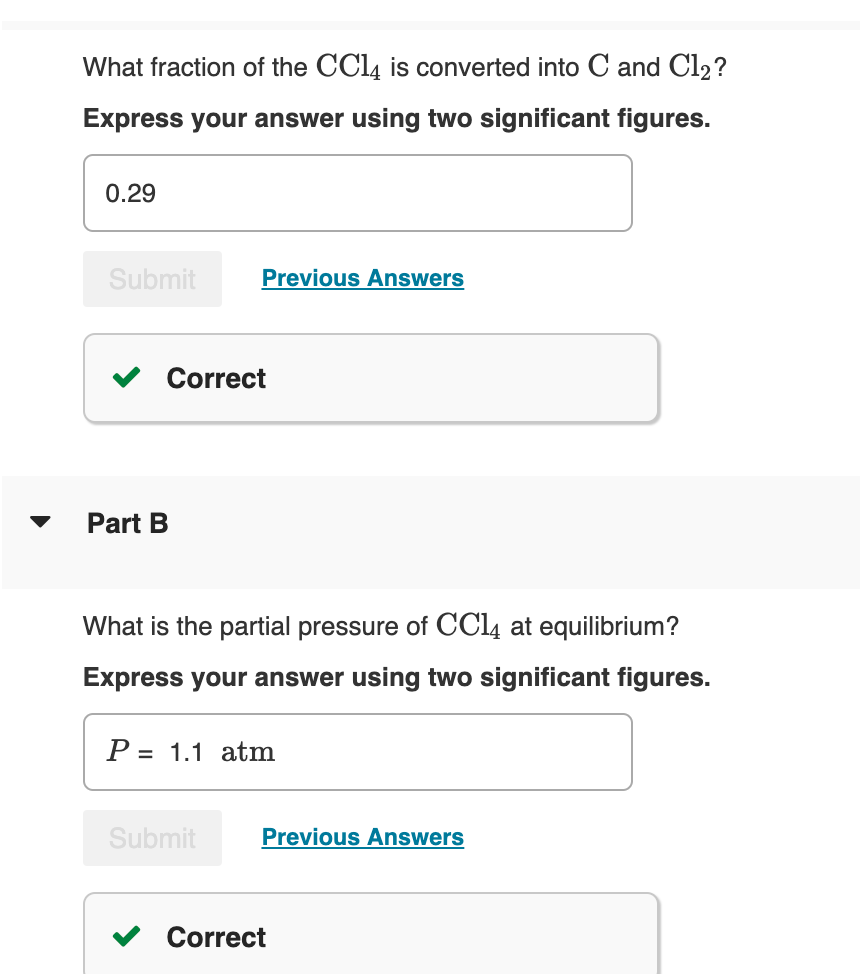 Solved What fraction of the CCl4 is converted into C and Cl2 | Chegg.com
