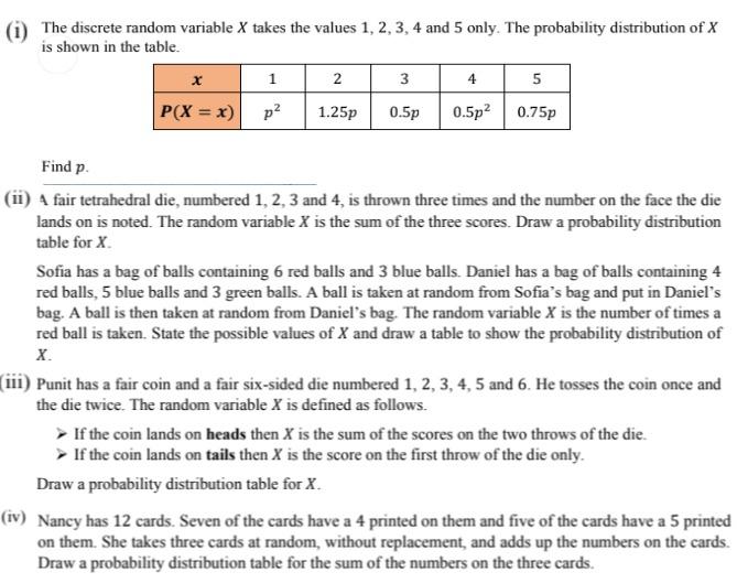 Solved (i) The discrete random variable X takes the values | Chegg.com