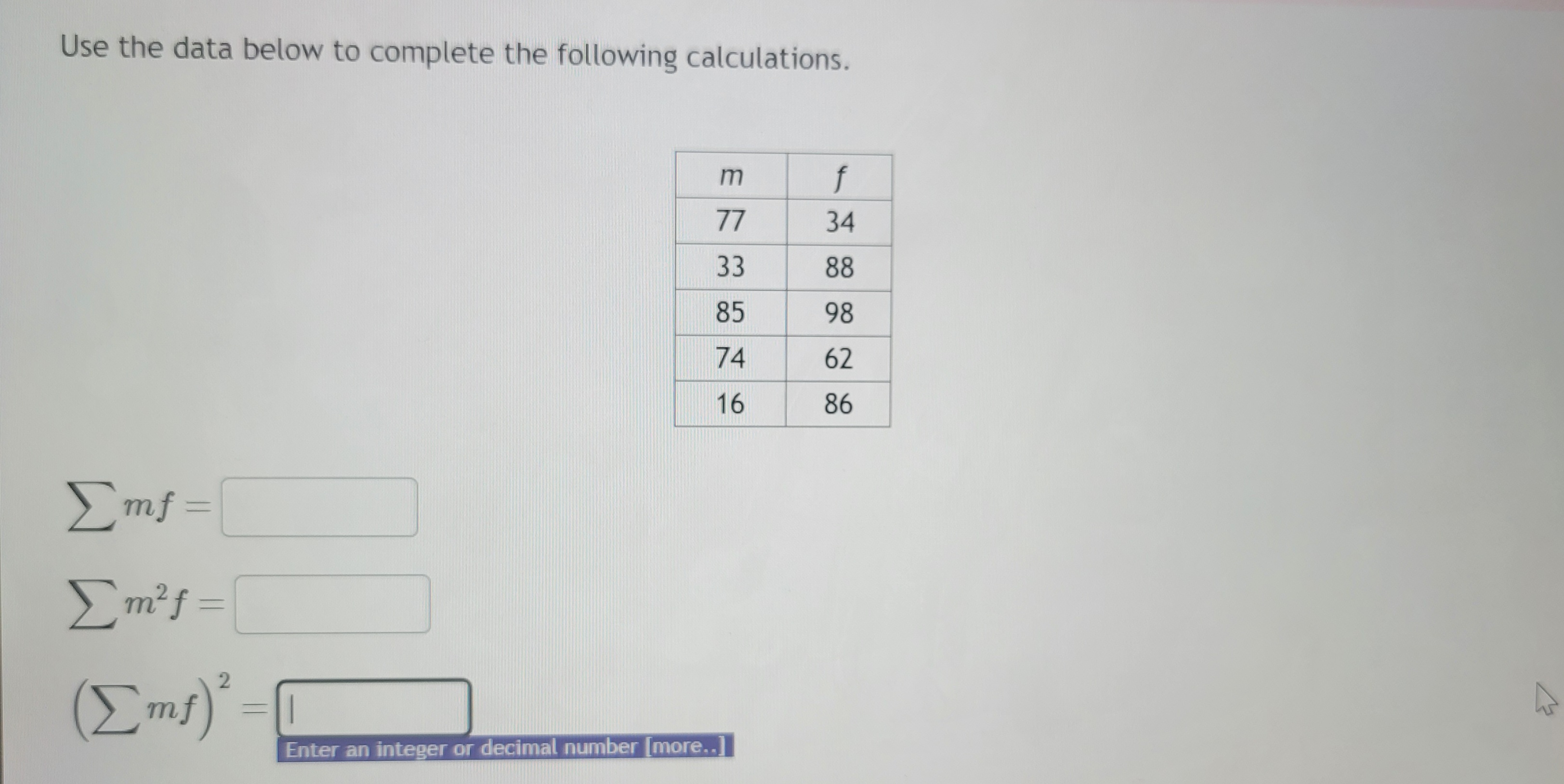 Solved Use the data below to complete the following | Chegg.com