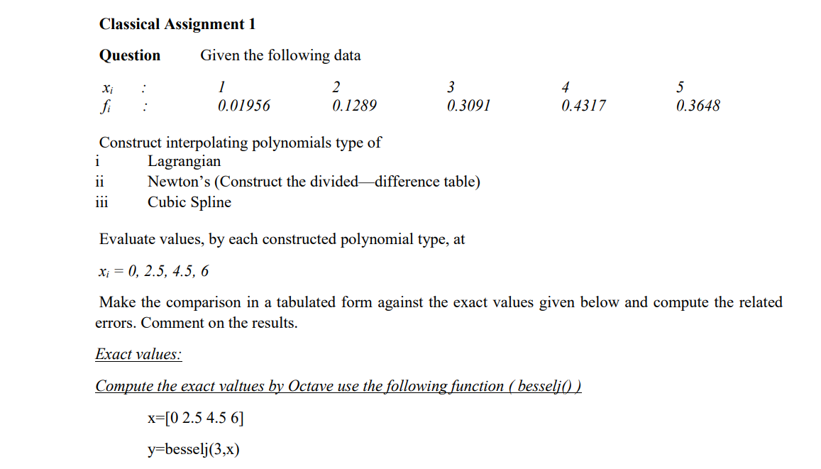 Solved Classical Assignment 1 Question Given the following | Chegg.com