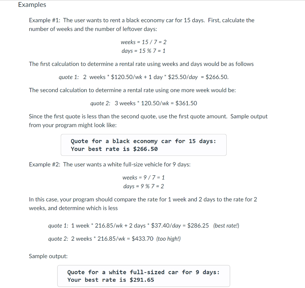 Solved Project Description - Car Rental Quotes Write a | Chegg.com