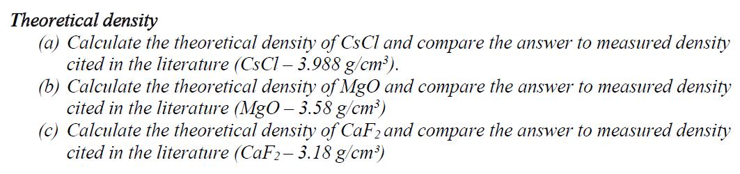 Solved Theoretical density (a) Calculate the theoretical | Chegg.com