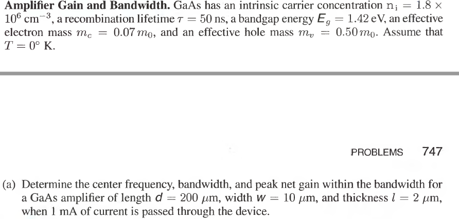 Solved Amplifier Gain and Bandwidth. GaAs has an intrinsic | Chegg.com