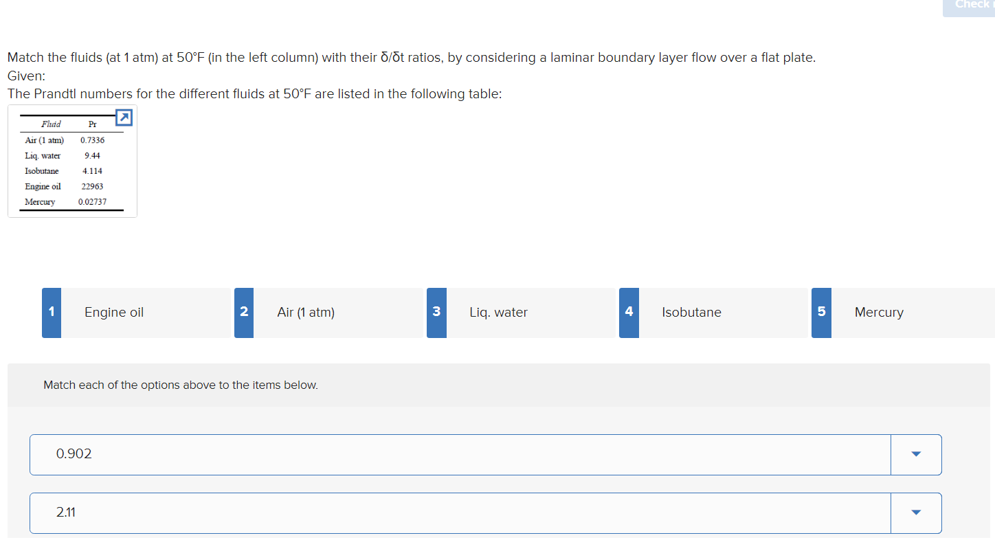Solved Match the fluids (at 1 atm ) at 50∘F (in the left | Chegg.com