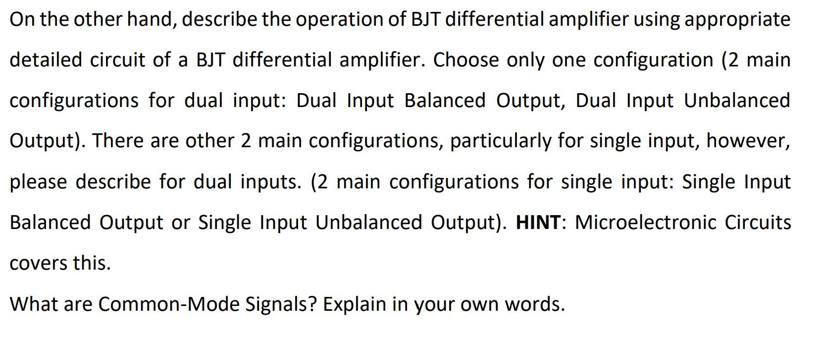 Solved On the other hand, describe the operation of BJT | Chegg.com