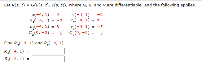 Solved Let R(s,t)=G(u(s,t),v(s,t)), where G,u, and v are | Chegg.com Solved Let R(s,t)=G(u(s,t),v(s,t)), where G,u, and v are | Chegg.com