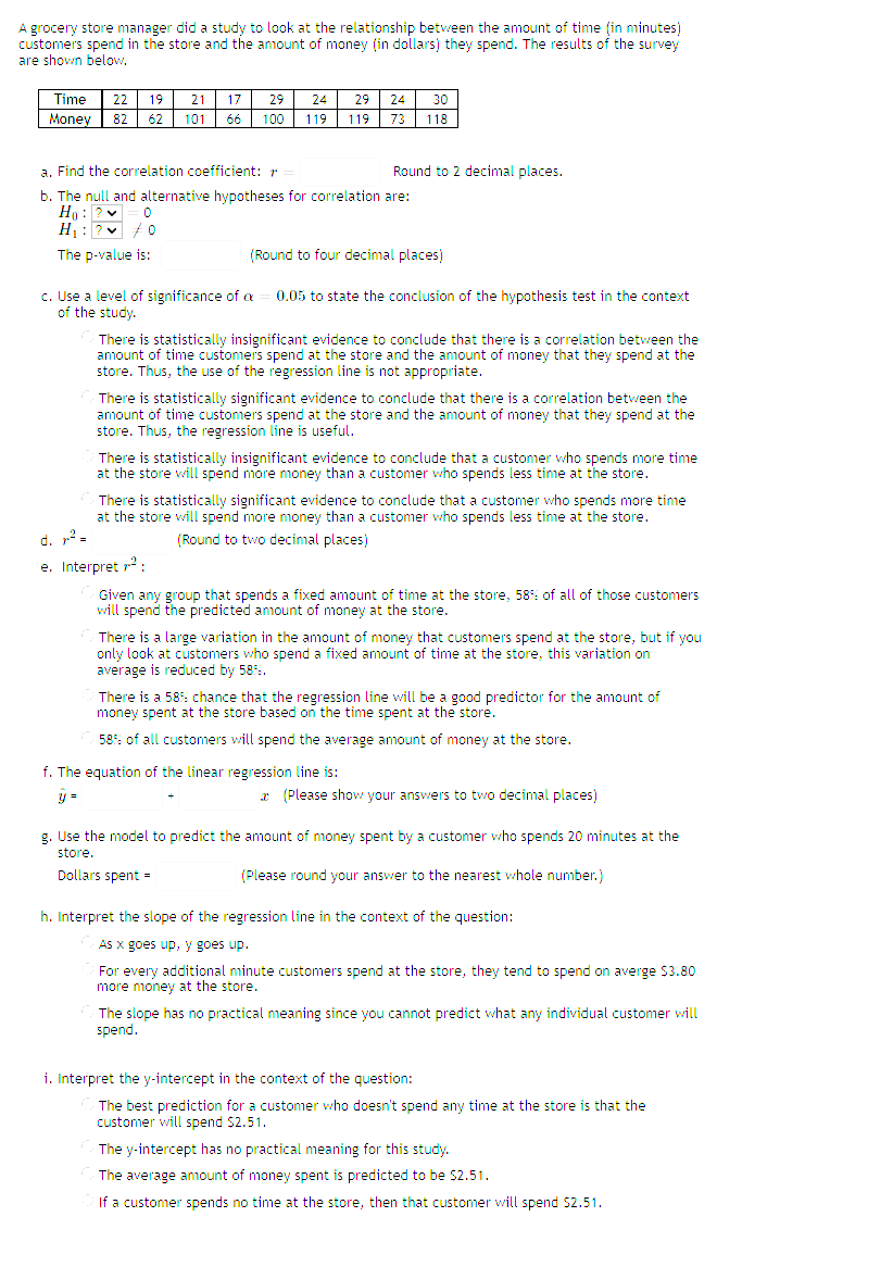 Solved A grocery store manager did a study to look at the | Chegg.com
