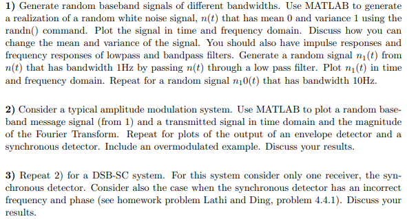 1) Generate random baseband signals of different | Chegg.com