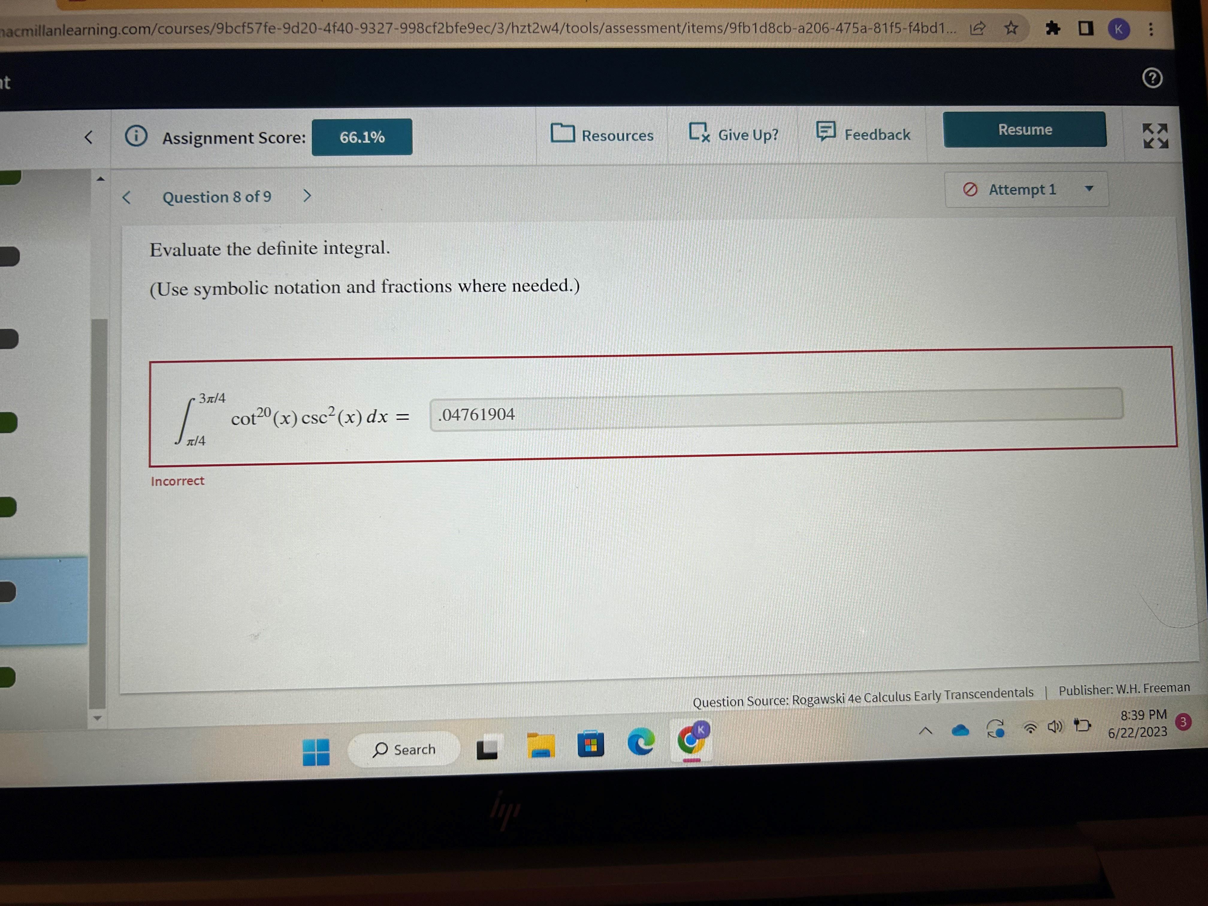 Solved Evaluate the definite integral. (Use symbolic | Chegg.com