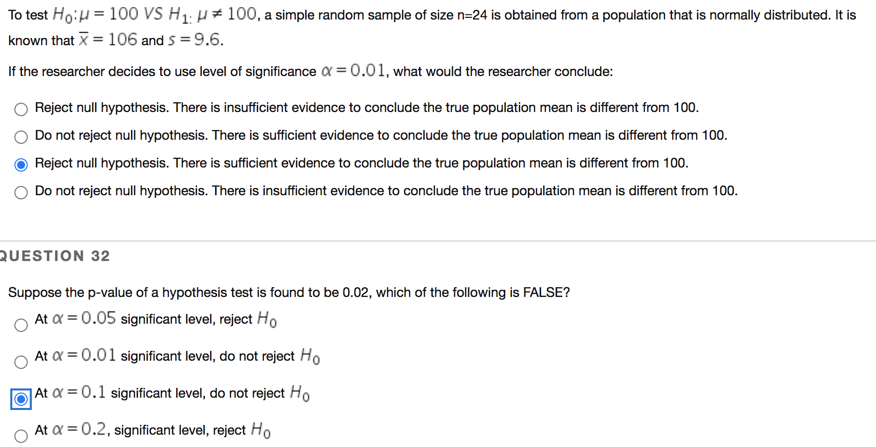 Solved To test Ho: y = 100 VS H1: 47100, a simple random | Chegg.com