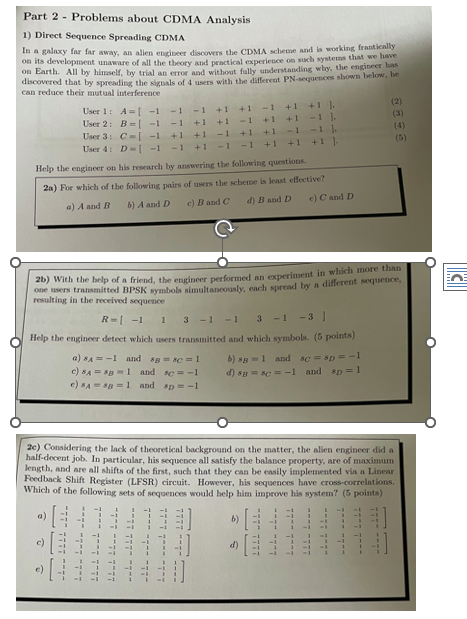 Solved Part 2 - Problems about CDMA Analysis 1) Direct | Chegg.com