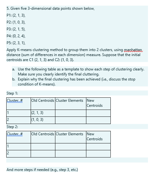5. Given five 3-dimensional data points shown below, | Chegg.com