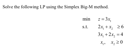 Solved Solve the following LP using the Simplex Big-M | Chegg.com