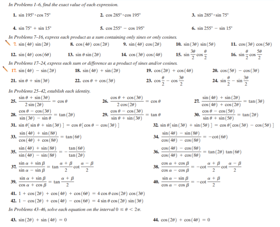 Solved In Problems 1-6, find the exact value of each | Chegg.com