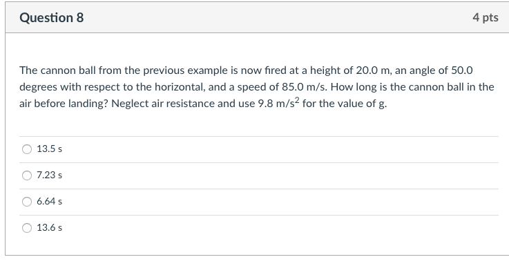 Solved The cannon ball from the previous example is now | Chegg.com