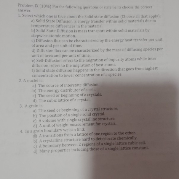 Solved Problem IX (10 % ) For the following questions or | Chegg.com