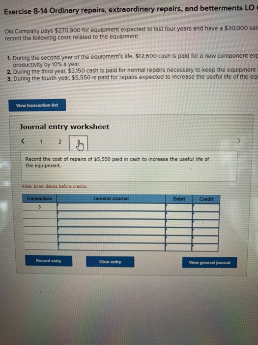 Solved Exercise 8-14 Ordinary repairs, extraordinary | Chegg.com