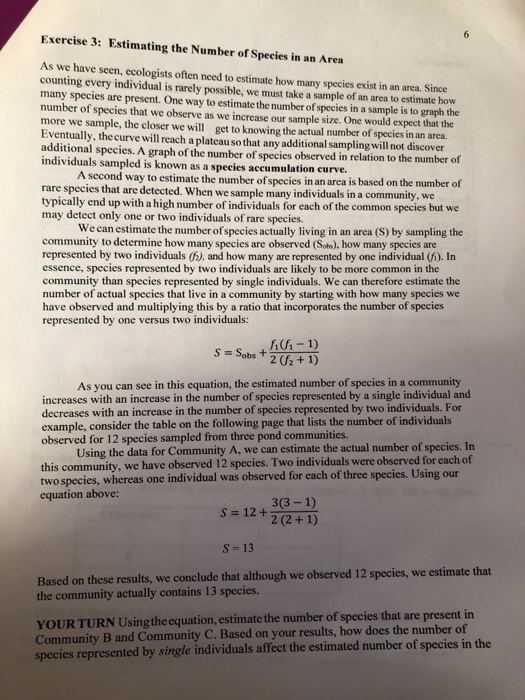 Solved 6 Exercise 3: Estimating the Number of Species in an | Chegg.com