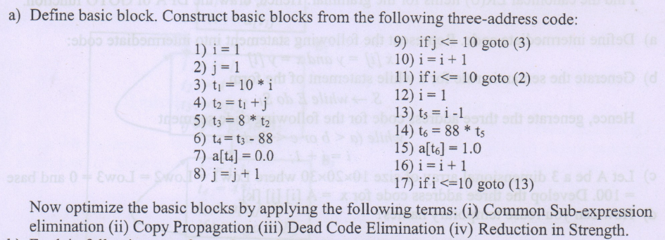 Solved a) Define basic block. Construct basic blocks from | Chegg.com