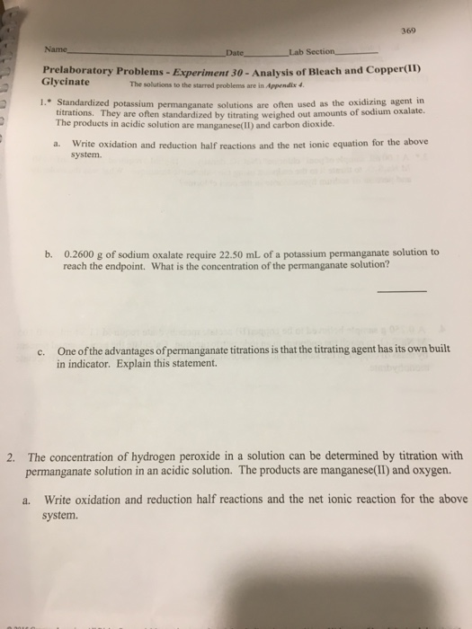 Solved 369 Name Lab Section Date Prelaboratory Problems | Chegg.com
